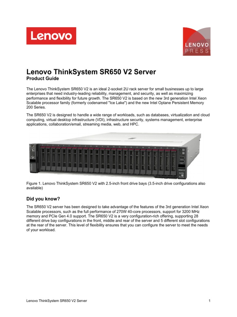 Lenovo ThinkSystem SR650 V2 Server | PDF | Solid State Drive | Computing