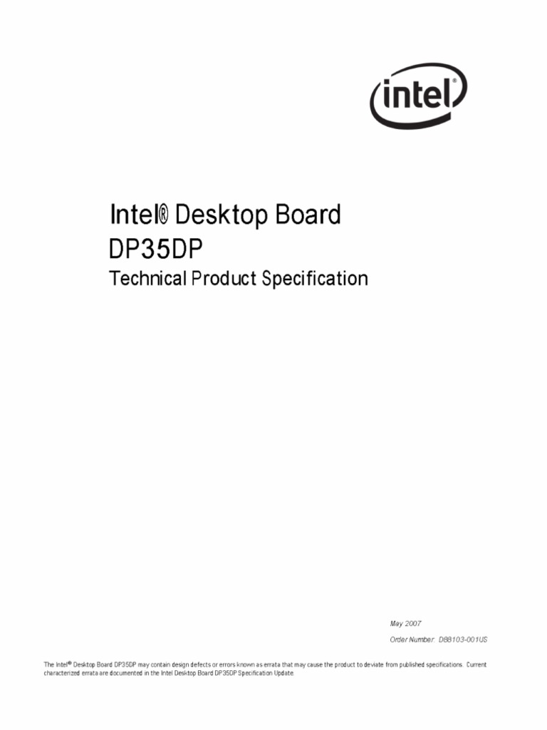 Intel® Desktop Board DP35DP Technical Product Specification - DP35DP - TechProdSpec | PDF