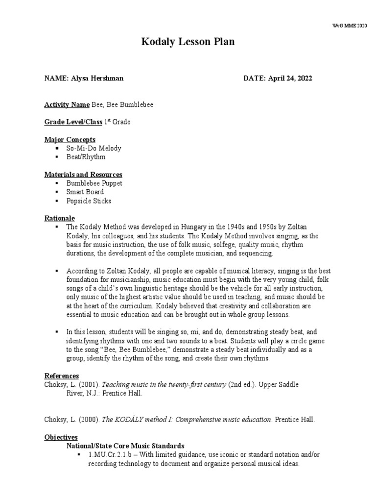 Kodaly Lesson Plan | PDF | Rhythm | Cognition