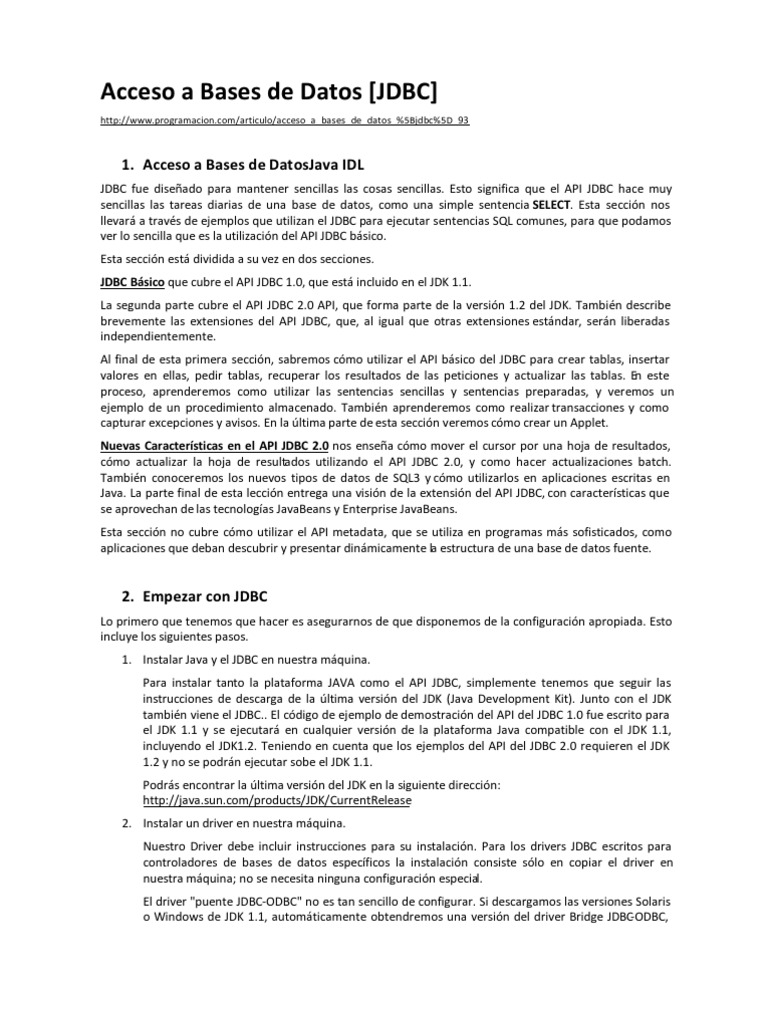 Acceso A Bases de Datos - JDBC | PDF | SQL | Java (lenguaje de programación)