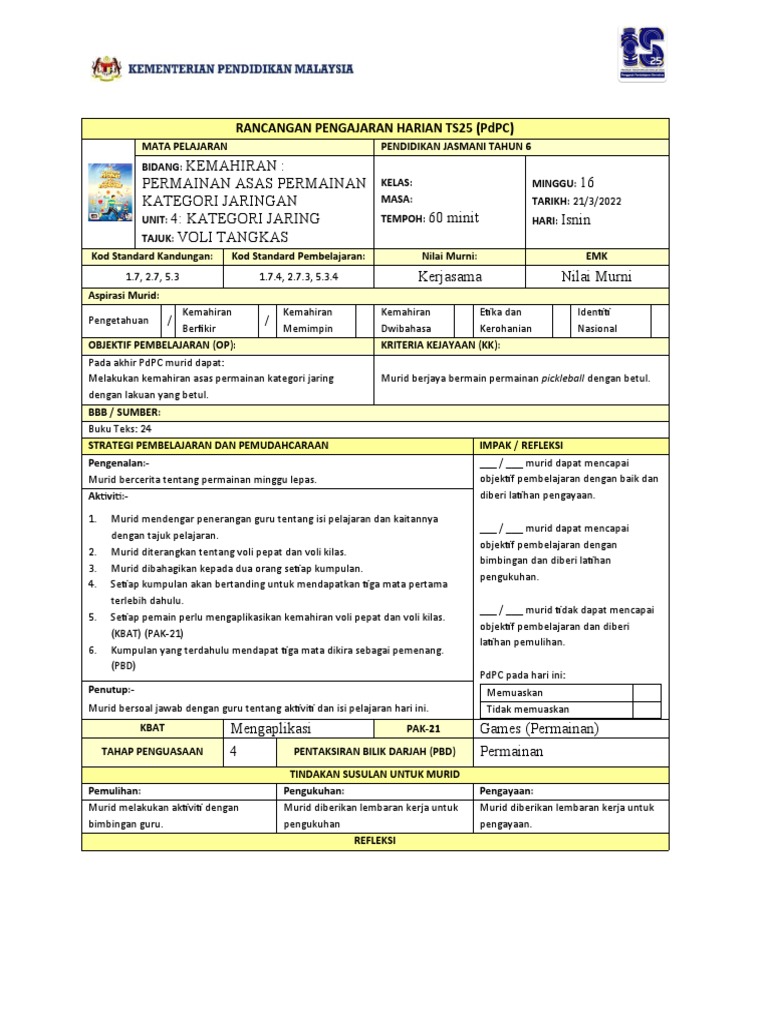 RPH PJ THN 6 Ts25 | PDF