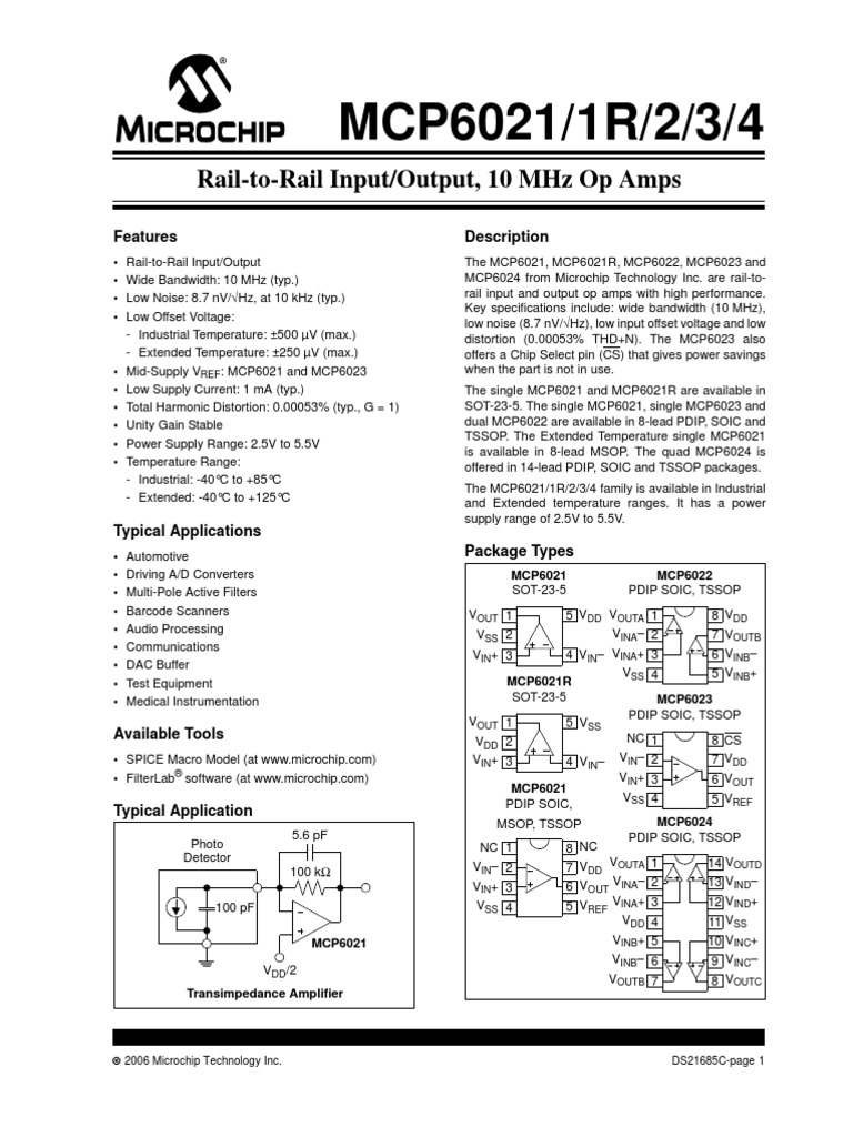 MCP6022 | PDF | Operational Amplifier | Amplifier