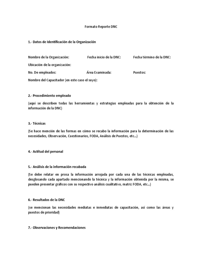 Formato Reporte DNC | PDF
