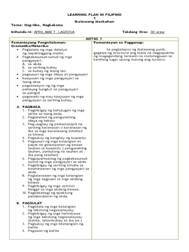 filipino-grade-7-lesson-plan | PDF