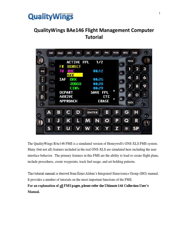 Simulating Standard Instrument Departures and Arrivals in the QualityWings BAe146 Flight ...