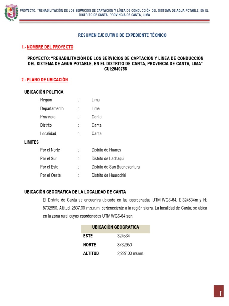 Anexo #1. - Resumen Ejecutivo | Download grátis PDF | Agua | Lima