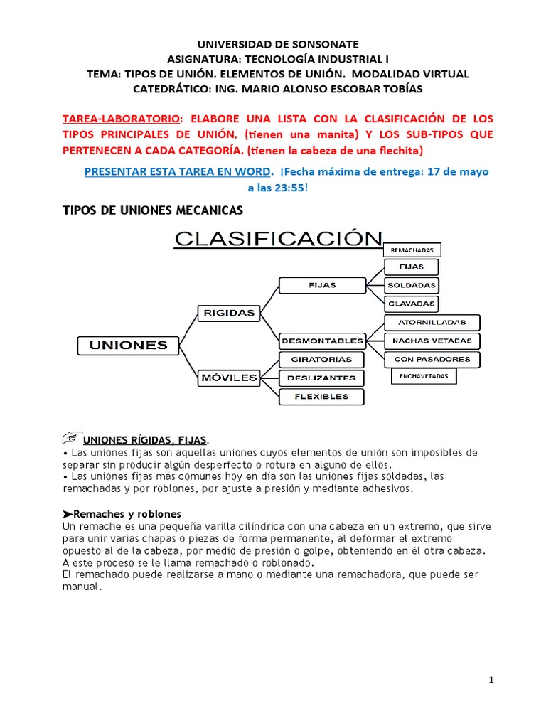 Clasificación de Uniones Mecánicas | PDF | Eje | Engranaje