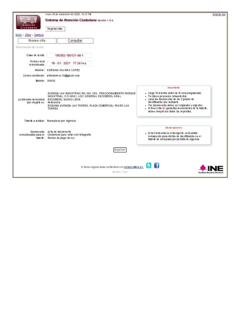 Ejemplo de Cita para Ine | PDF
