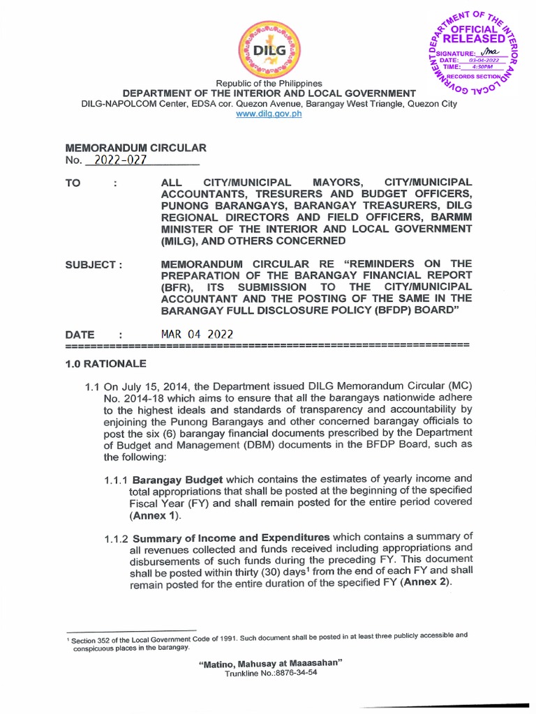 DILG MC On Brgy Financial Report | PDF | Taxes | Budget