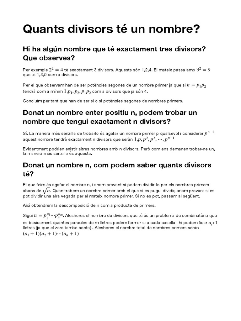 Quants divisors té un nombre | PDF Quants divisors té un nombre | PDF