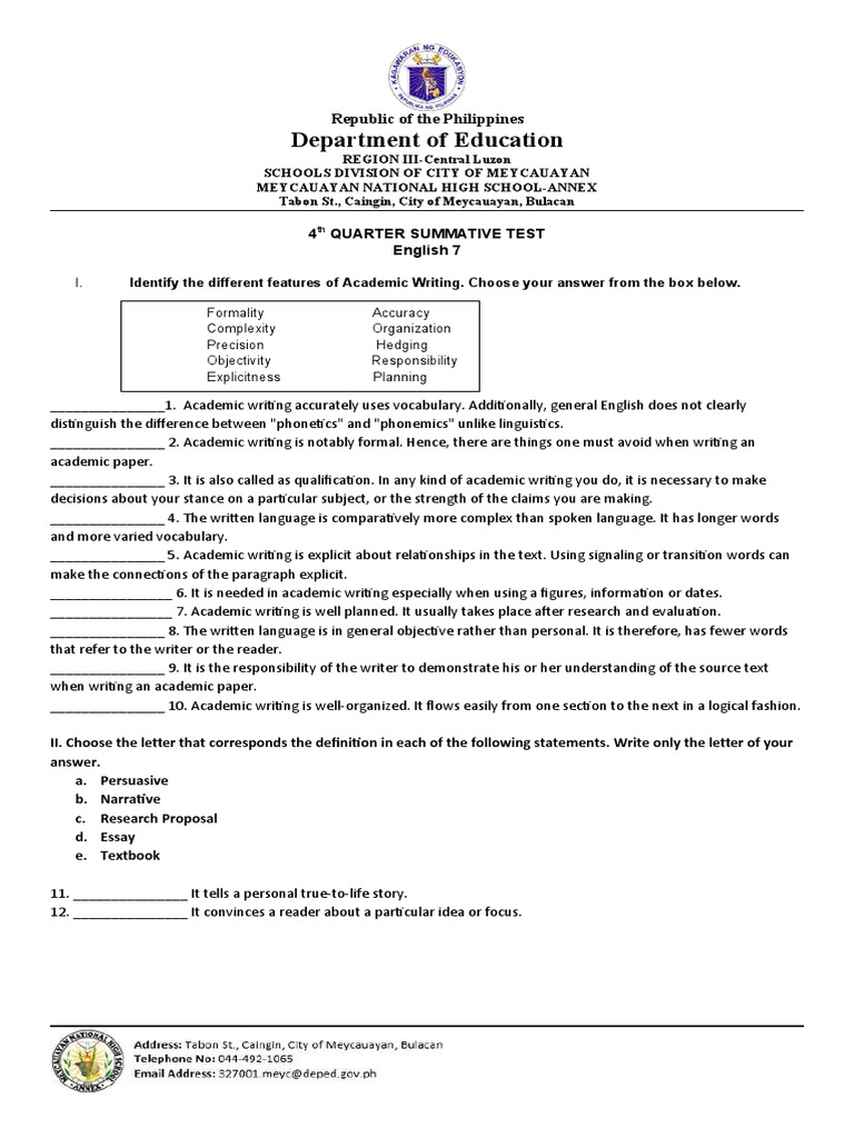 Summative Test English.4th | PDF | English Language | Word