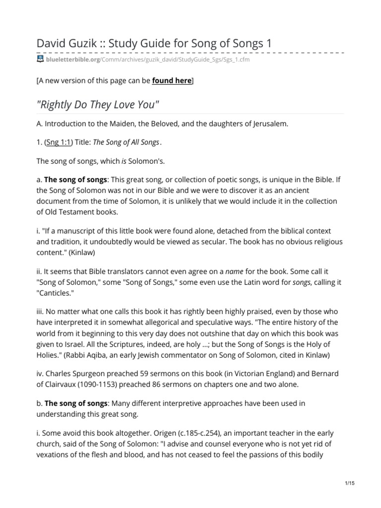 David Guzik Study Guide For Song of Songs 1 | PDF | Song Of Songs | Priest