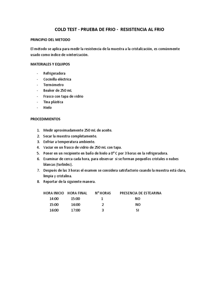 Cold Test Prueba de Frio | PDF