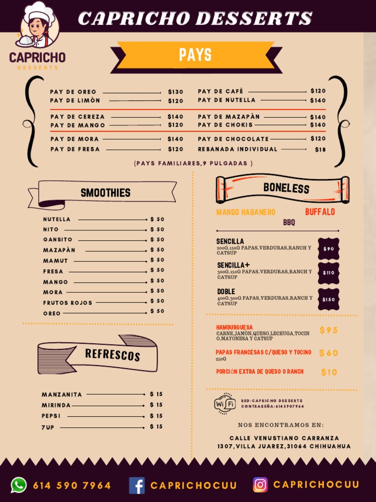 Menú de Capricho Desserts y Bebidas | PDF