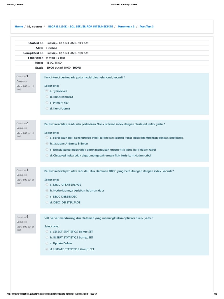 Ujian Akhir SQL Server: Post Test 3 | PDF