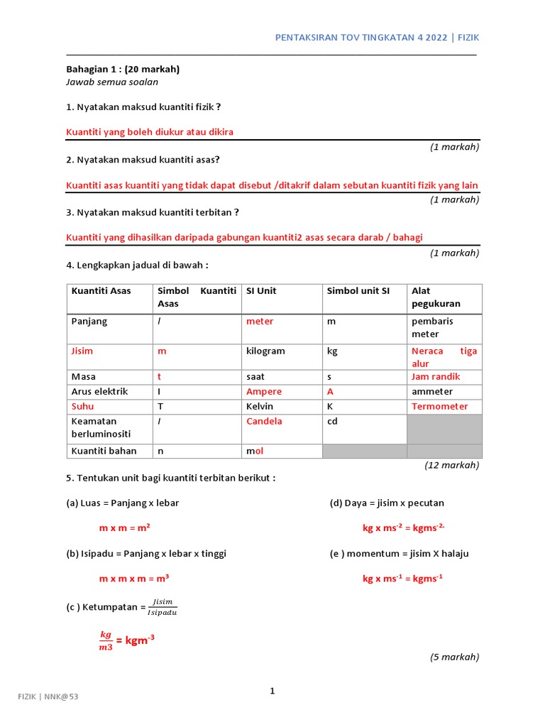 Skema Fizik Tov 2022 | PDF