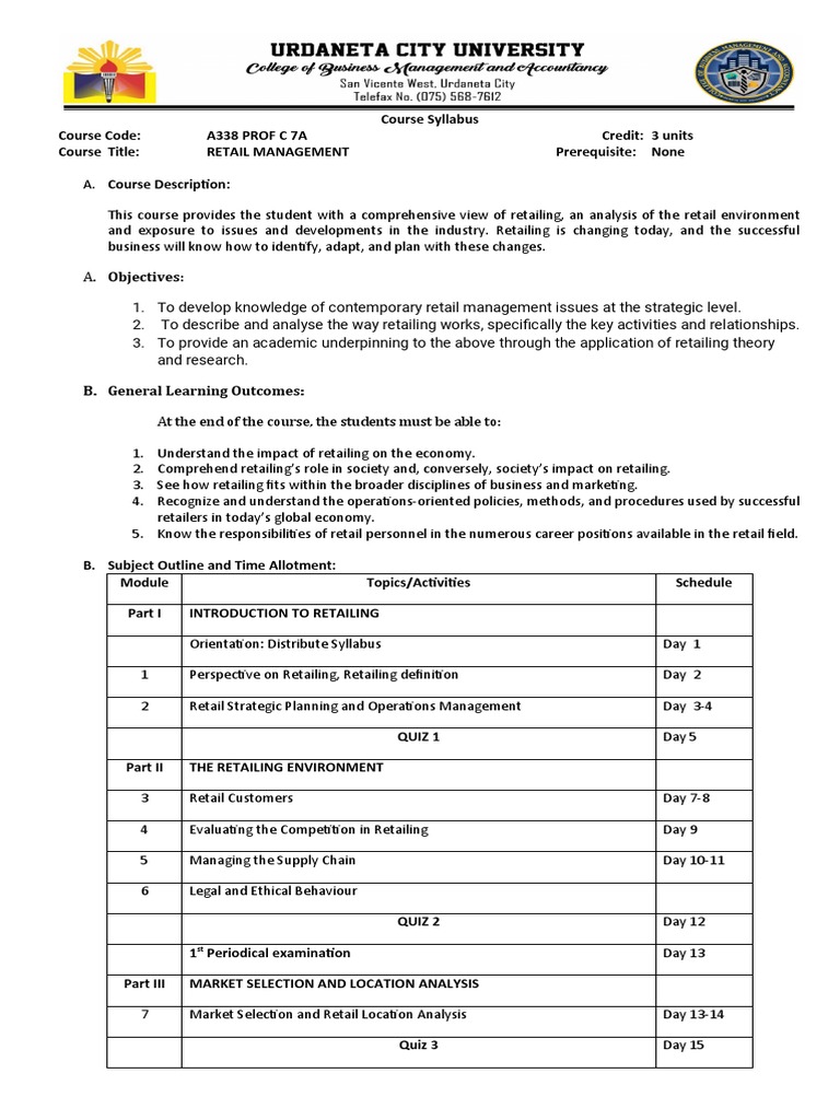 Retail Management Course Syllabus | PDF | Retail | Academic Dishonesty