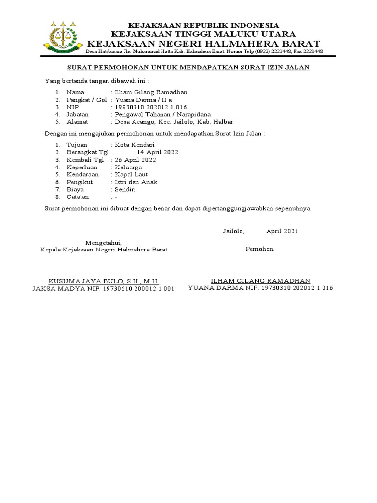 Surat Permohonan Dan Ijin Jalan | PDF