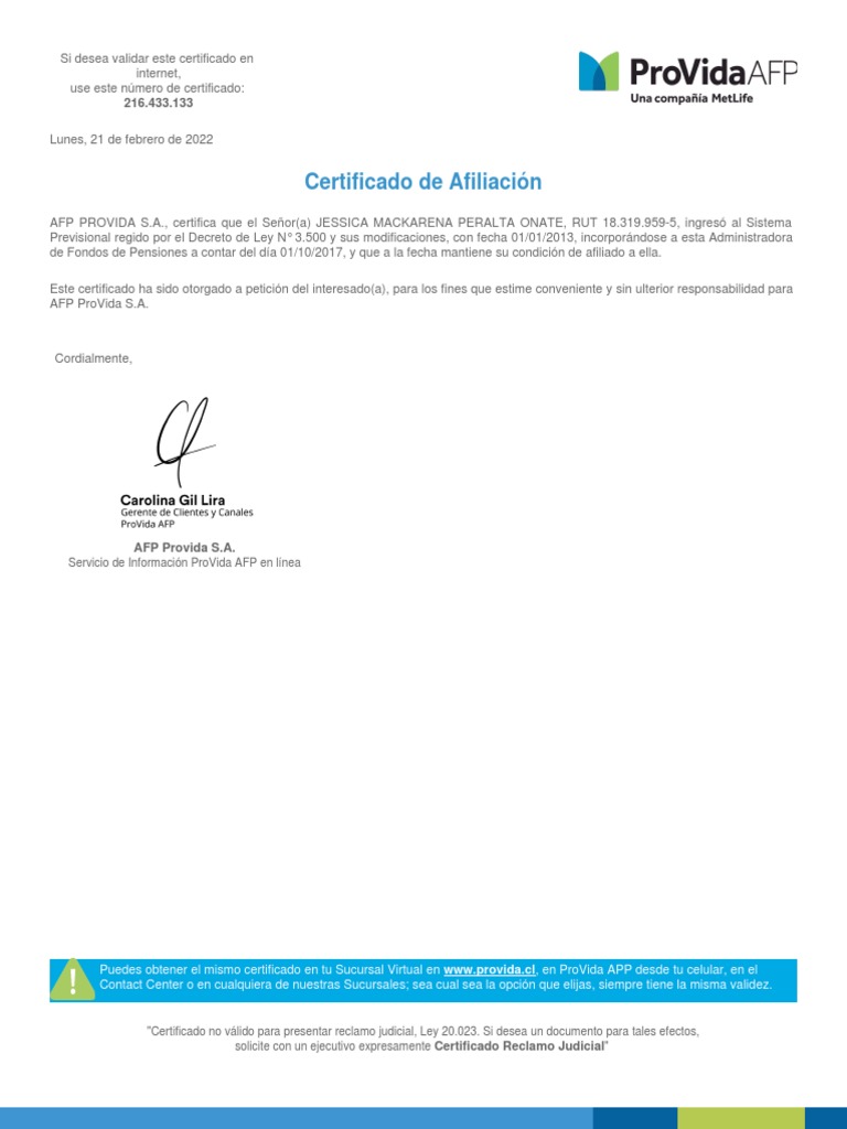 Certificado Afp | PDF | Negocios | Finanzas y dinero