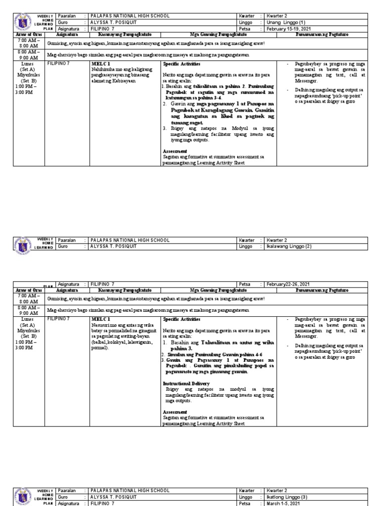 Weekly Home Learning Plan | PDF
