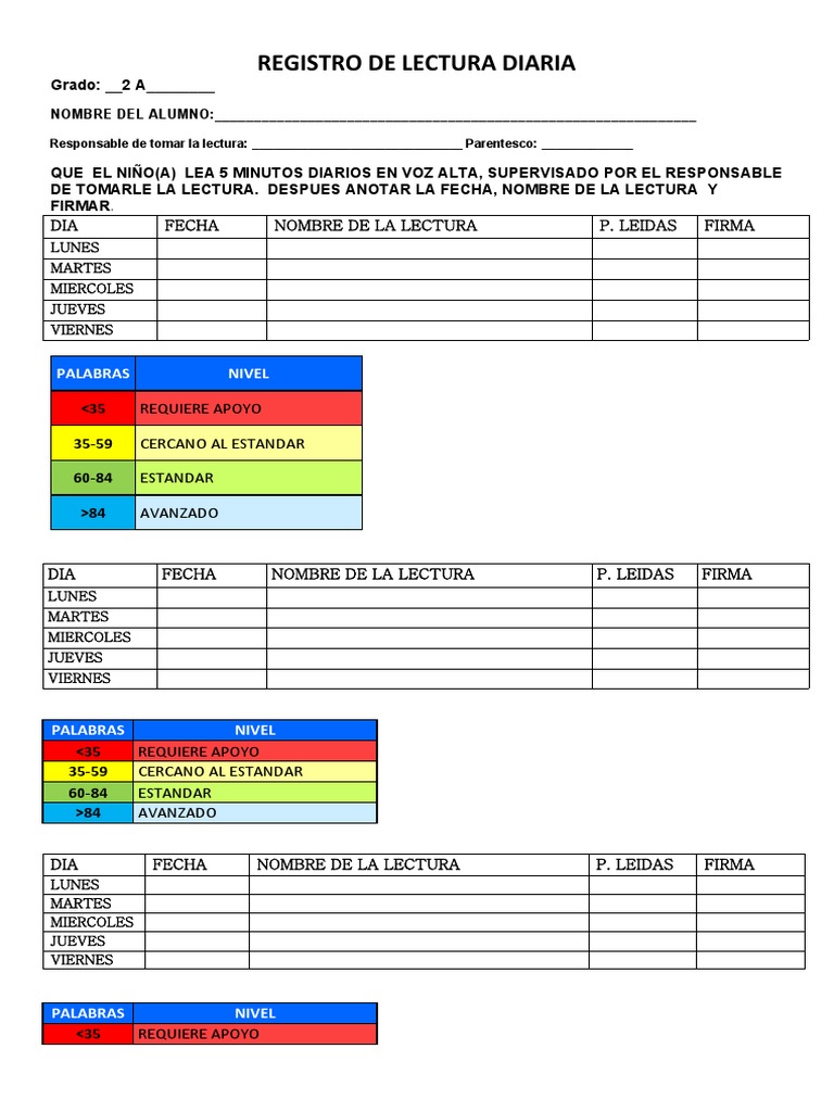 Registro de Lectura Diaria | PDF | Crecimiento personal y profesional
