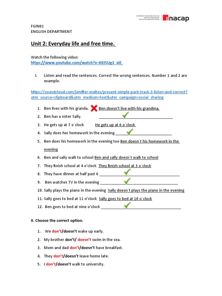 Everyday Life and Free Time Unit | PDF