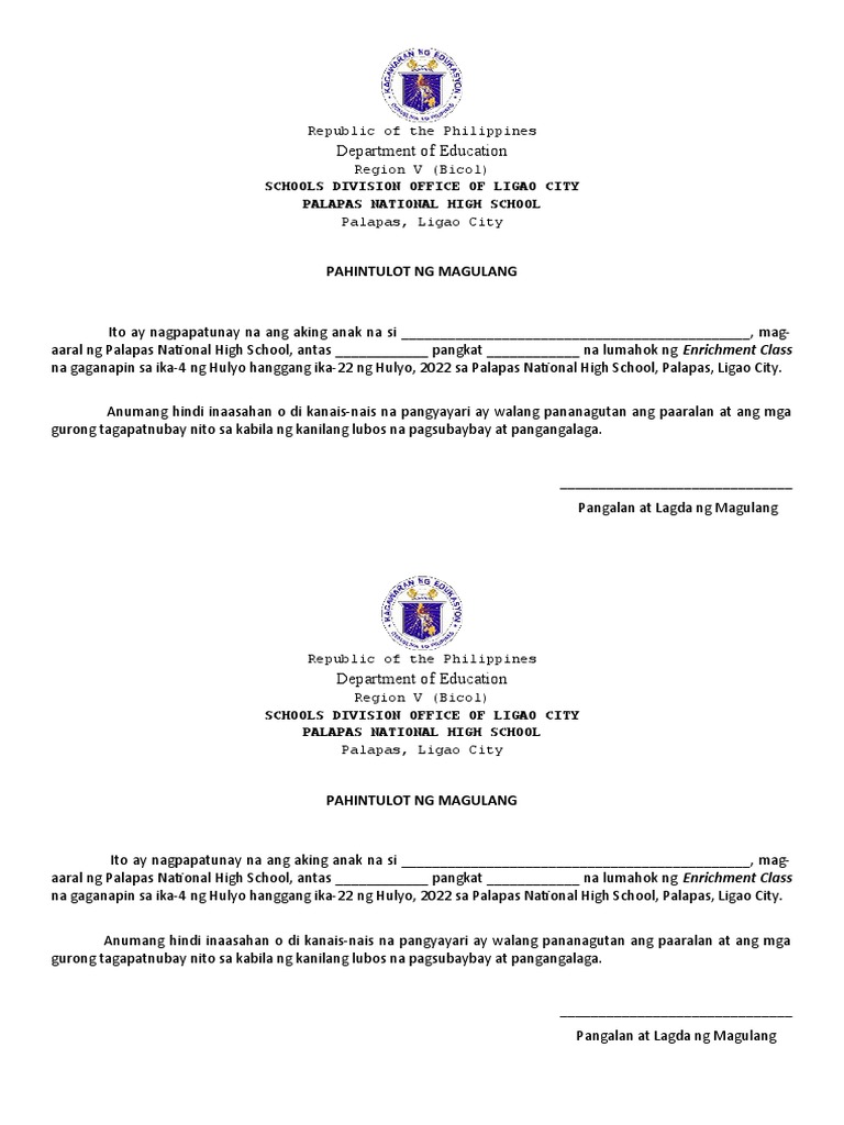 Pahintulot NG Magulang | PDF