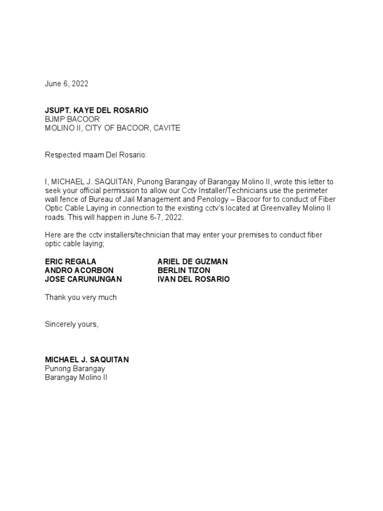 Letter - Bjmp Bacoor | PDF