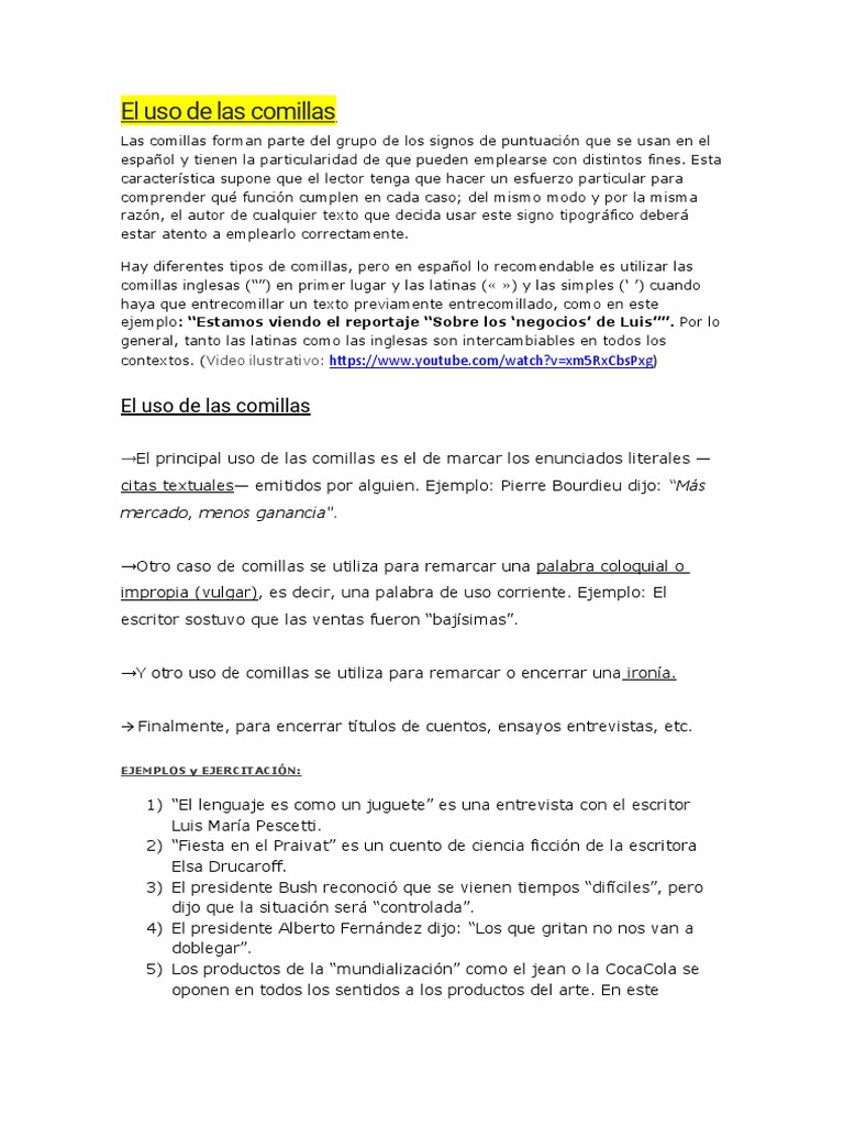 Usos y funciones de las comillas | PDF | Comillas | Lingüística