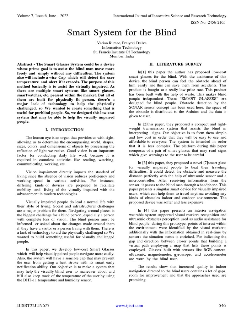 Smart System For The Blind | PDF | Visual Impairment | Visual Perception