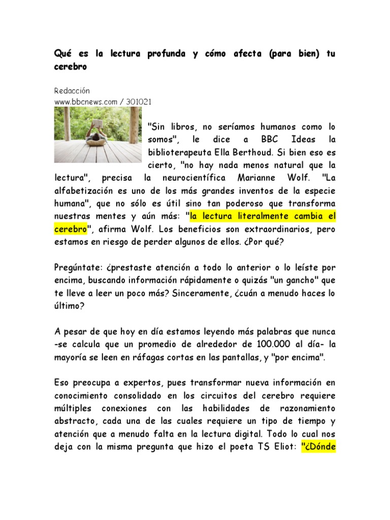 BBC-Qué Es La Lectura Profunda y Cómo Afecta | PDF | Cerebro | Aprendizaje