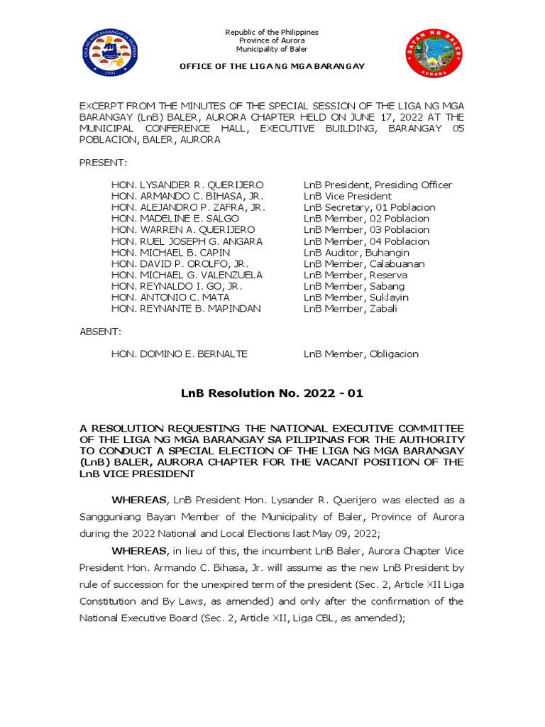 Resolution Requesting Authority to Conduct a Special Election for the ...