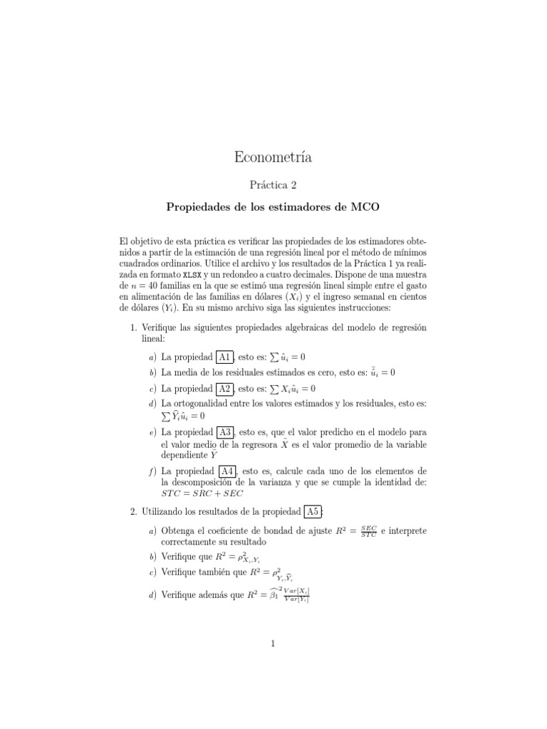 Práctica 2 | PDF | Mínimos cuadrados ordinarios | Desviación Estándar