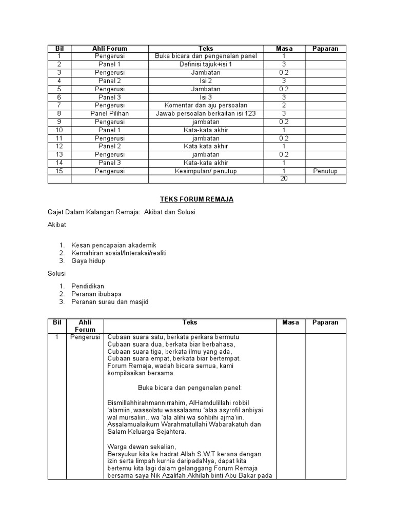 Teks Forum Remaja | PDF