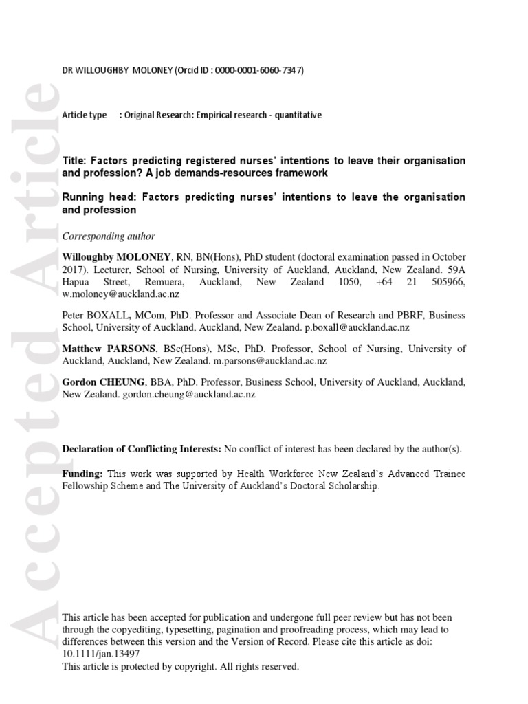 2019.job Demands-Resources To Nurse's Intention To Leave | PDF ...