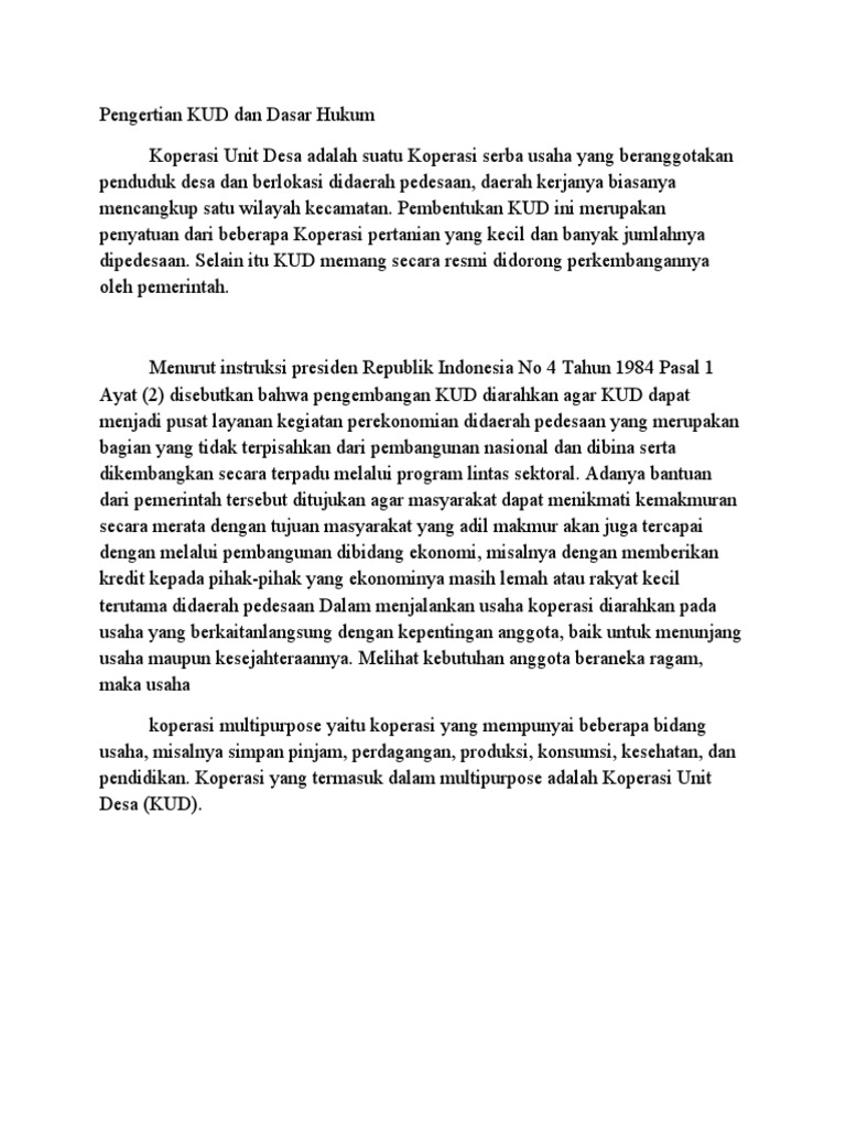 Pengertian KUD Dan Dasar Hukum | PDF