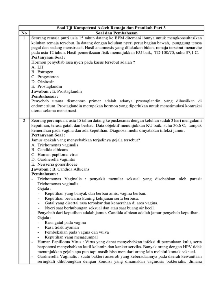 Soal Uji Kompetensi Askeb Remaja 3 | PDF | Kesehatan Holistik | Sains & Matematika