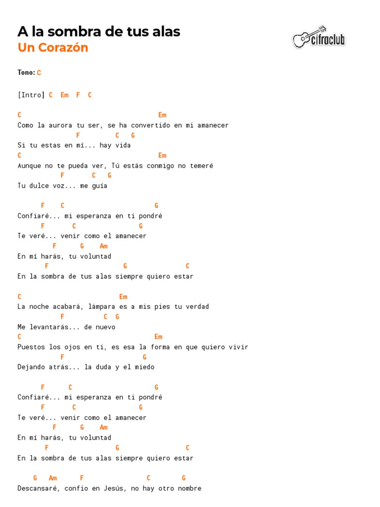 A la sombra de tus alas: letra y acordes | PDF