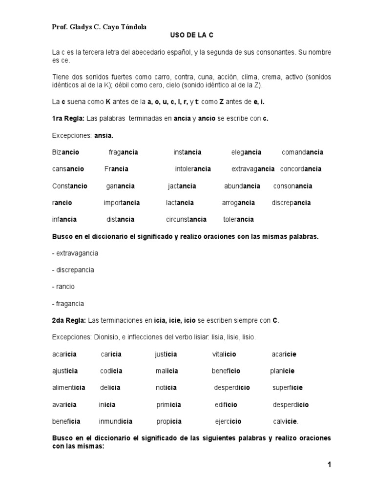 Reglas de Uso de C, S y Z en Español | PDF | Ciencia cognitiva ...