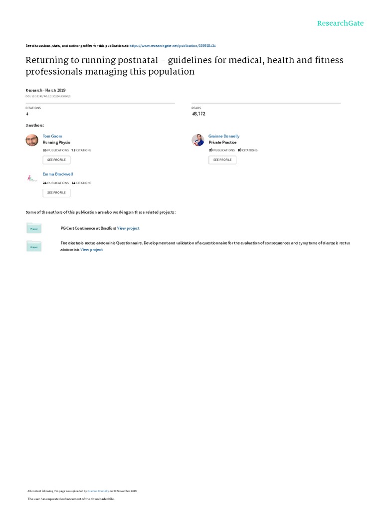 Returning To Running Postnatal - Guidelines For Medical, Health and ...