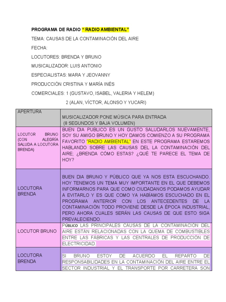 Programa de Radio | PDF | Contaminación | Transporte