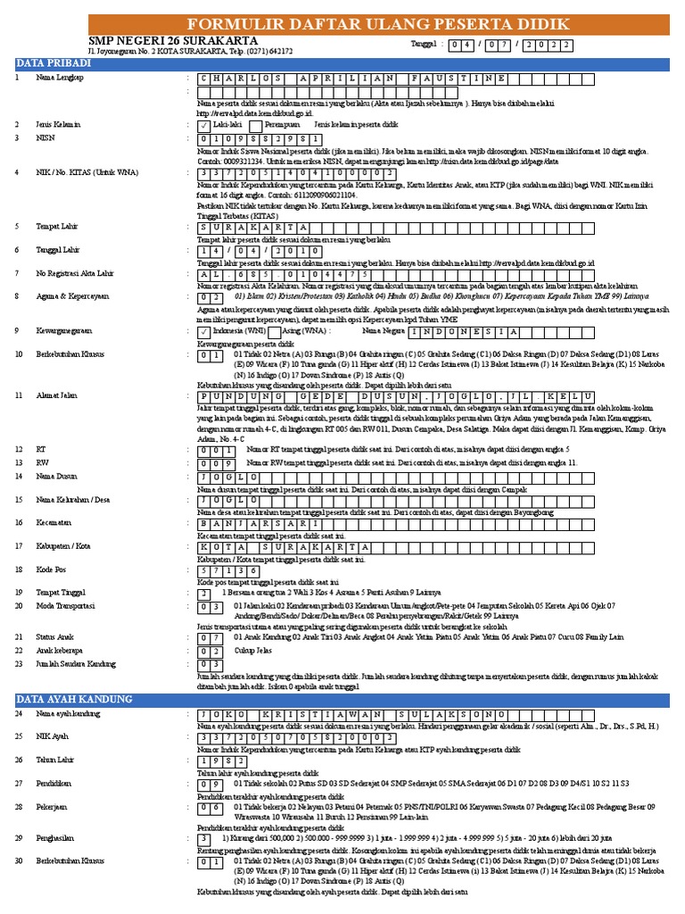 PPDB - Formulir Daftar Ulang 3372051404100002 | PDF