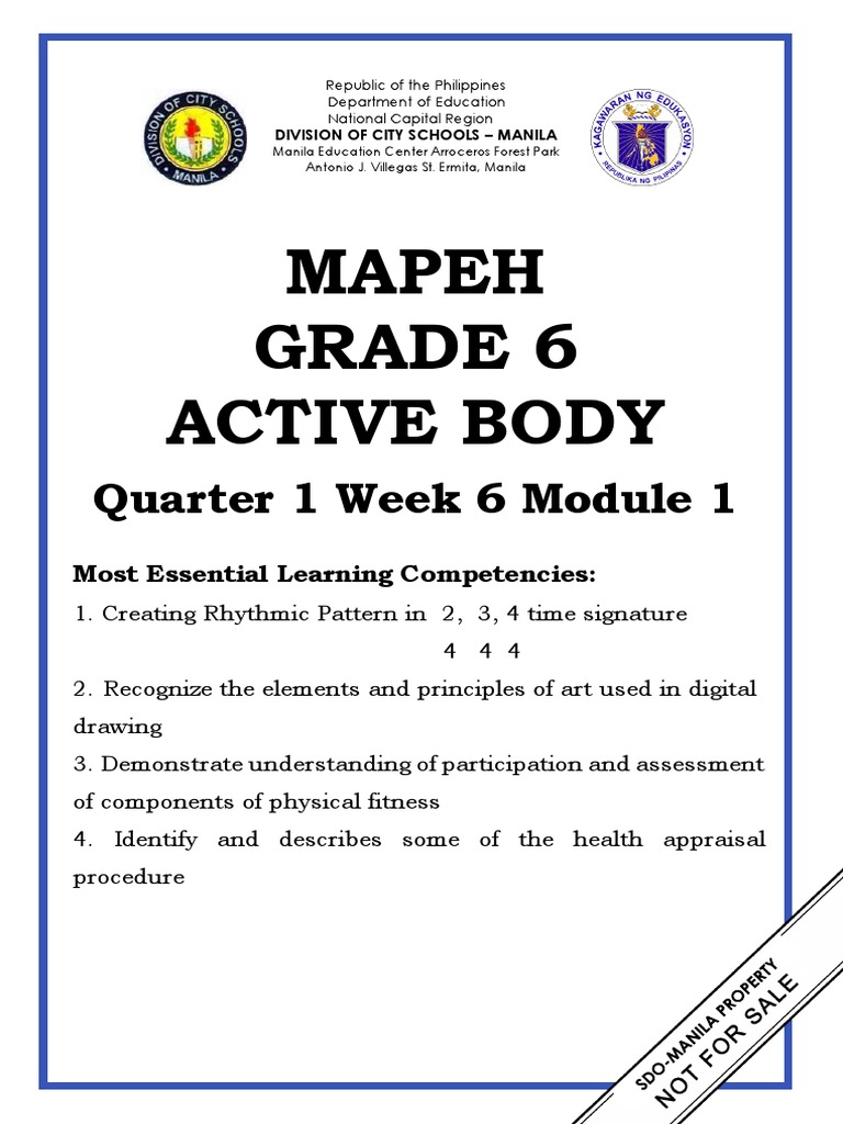 Mapeh Grade 6 Active Body: Quarter 1 Week 6 Module 1 | PDF | Physical ...