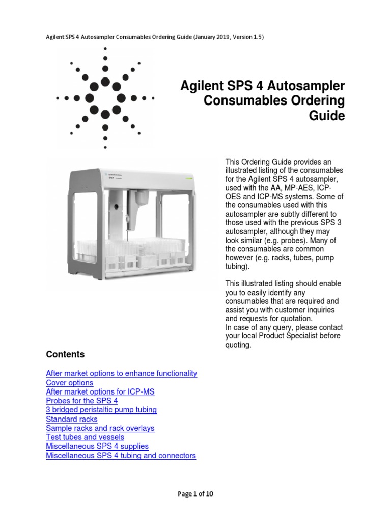 Agilent SPS 4 Autosampler Consumables Ordering Guide | PDF | Pump ...
