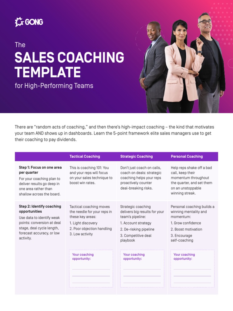 Sales Coaching Template: Tactical Coaching Strategic Coaching Personal ...