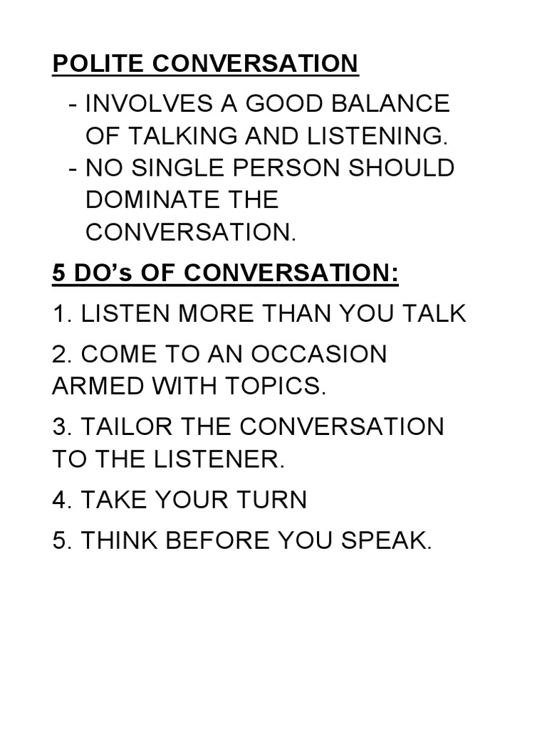 POLITE CONVERSATION Lecture | PDF