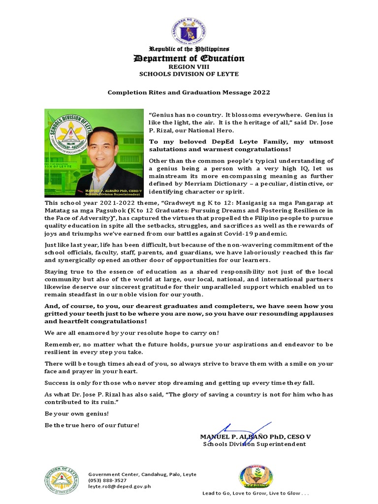 2022 Leyte Graduation Message | PDF