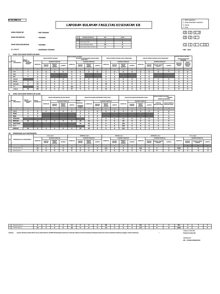 Laporan Bulanan Faskes KB Todanan | PDF