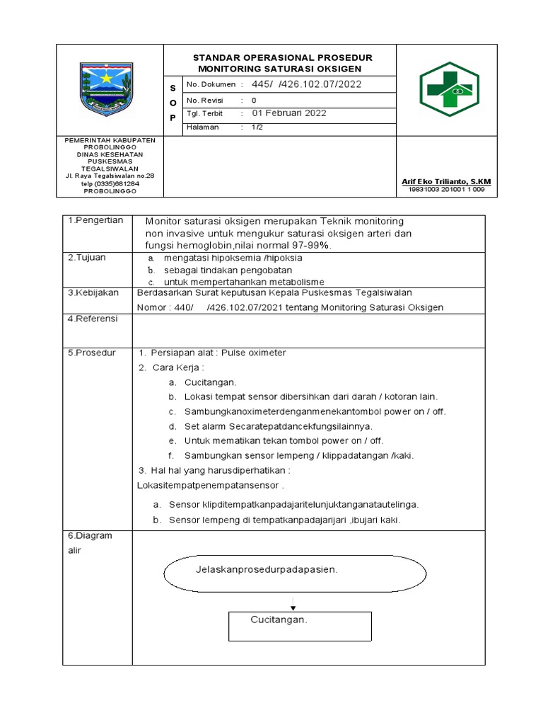 Sop Pemasangan Oksigen | PDF