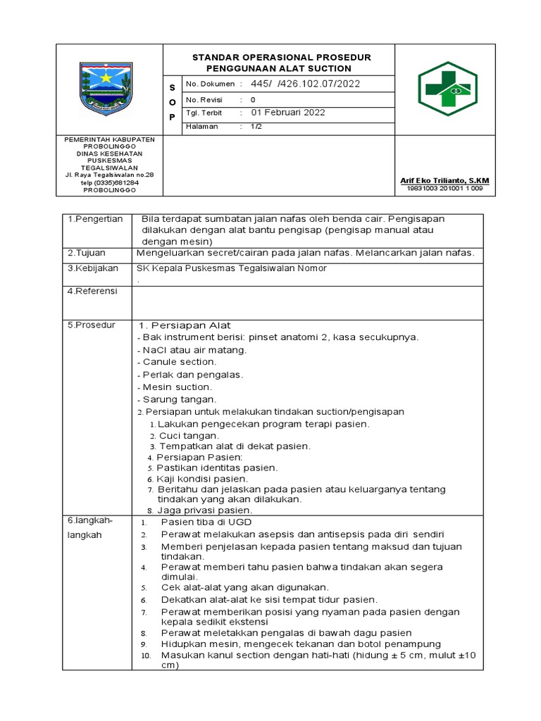 Sop Penggunaan Alat Suction | PDF
